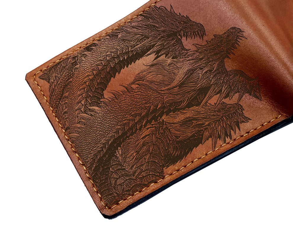 Godzilla King Ghidorah drawing leather wallet, custom engraving gift ...