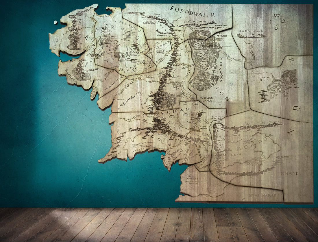 Wooden map wall decor - The lord of the rings map, middle Earth wooden ...